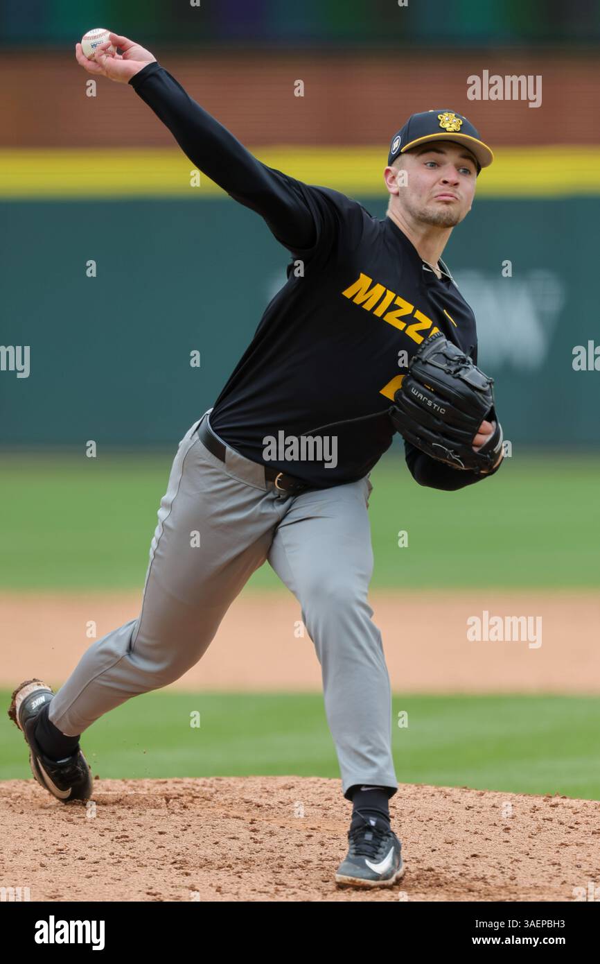 April 6, 2025: Tigers pitcher Brock Lucas (25) prepares to releases the ...