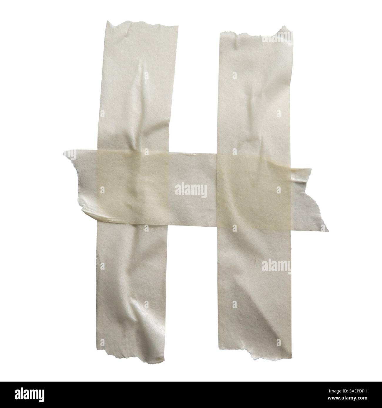 Letter H made of off-white color masking tape on white background with ...