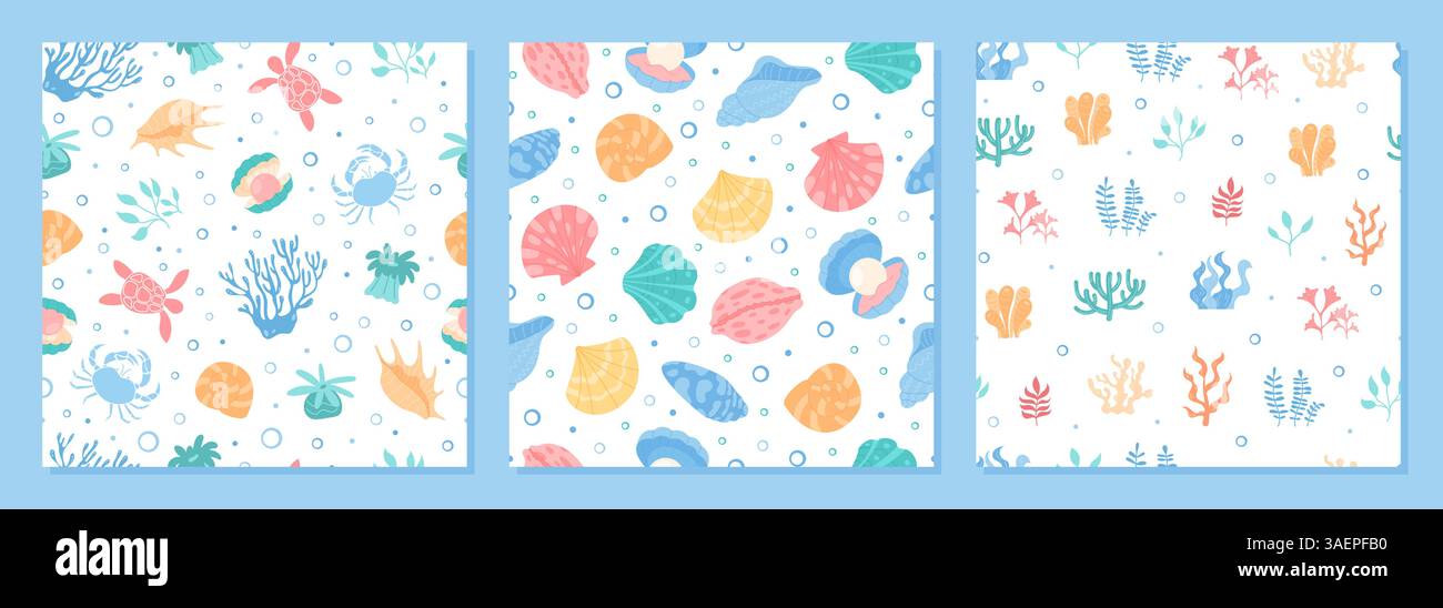 Underwater Seamless Marine Pattern Set Stock Vector Image & Art - Alamy