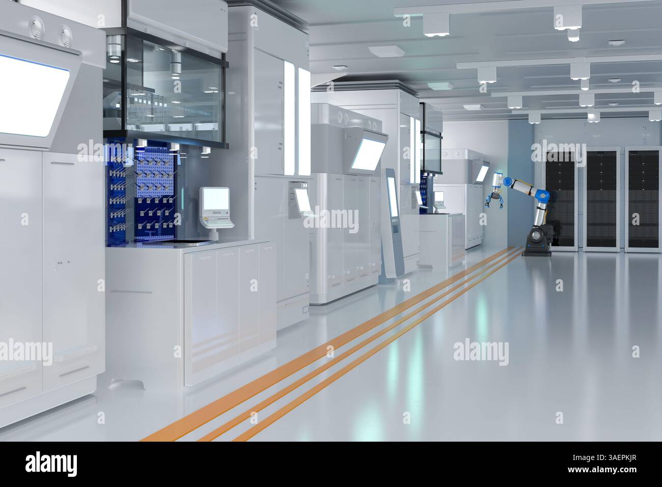 3d rendering white futuristic semiconductor manufacturing factory or ...