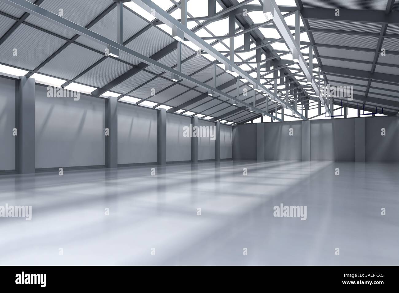 3d rendering interior empty factory with pendant lamps Stock Photo - Alamy