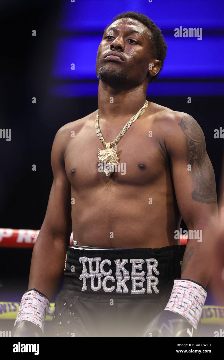 Las Vegas, NV, USA. 5th Apr, 2025. Middleweight Jahi Tucker in the ring ...