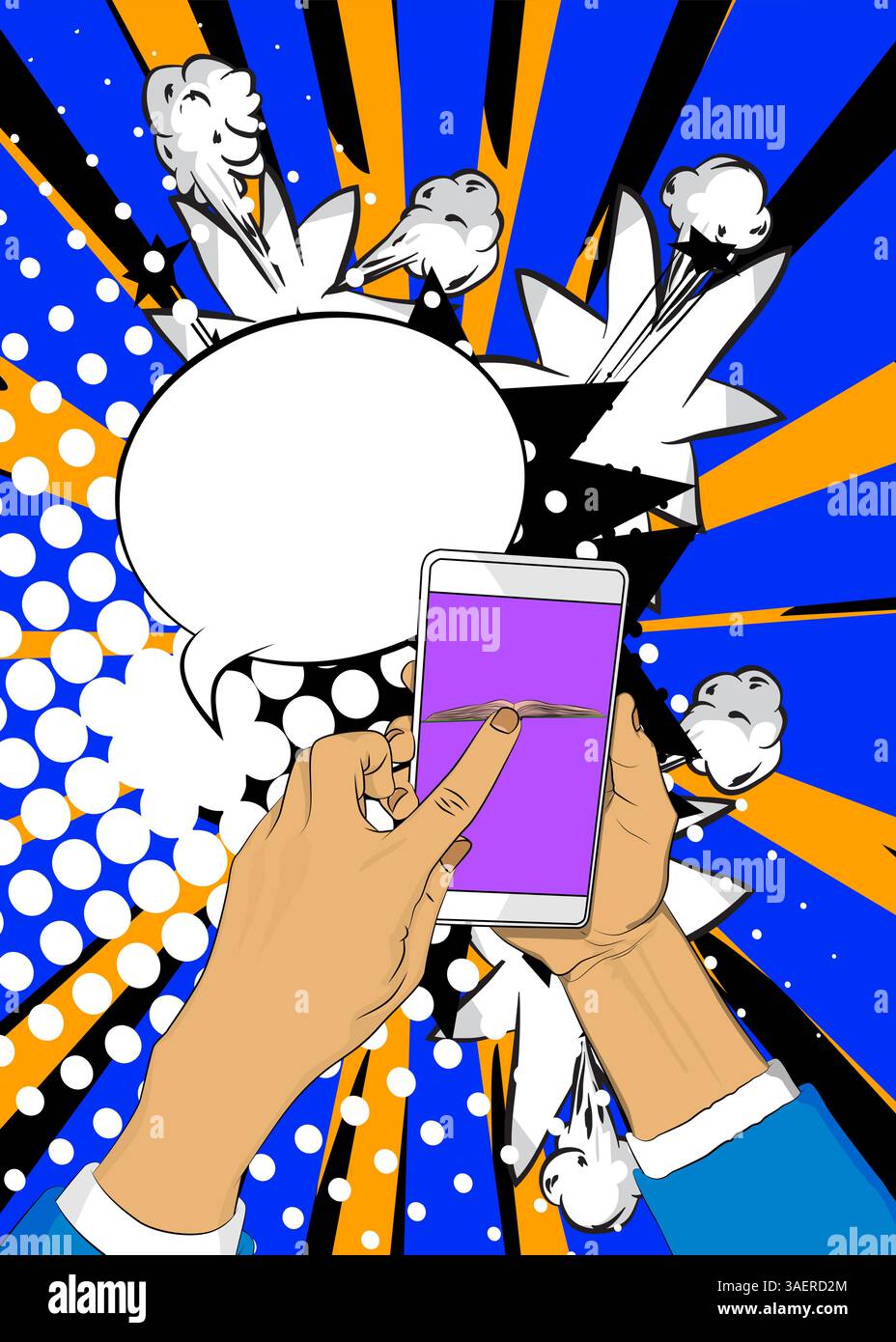 Cartoon Smartphone, comic book Telephone with Book. Retro vector comics ...