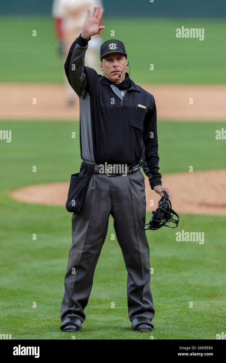 April 6, 2025: Home plate umpire Kevin Sweeney motions to make the ...