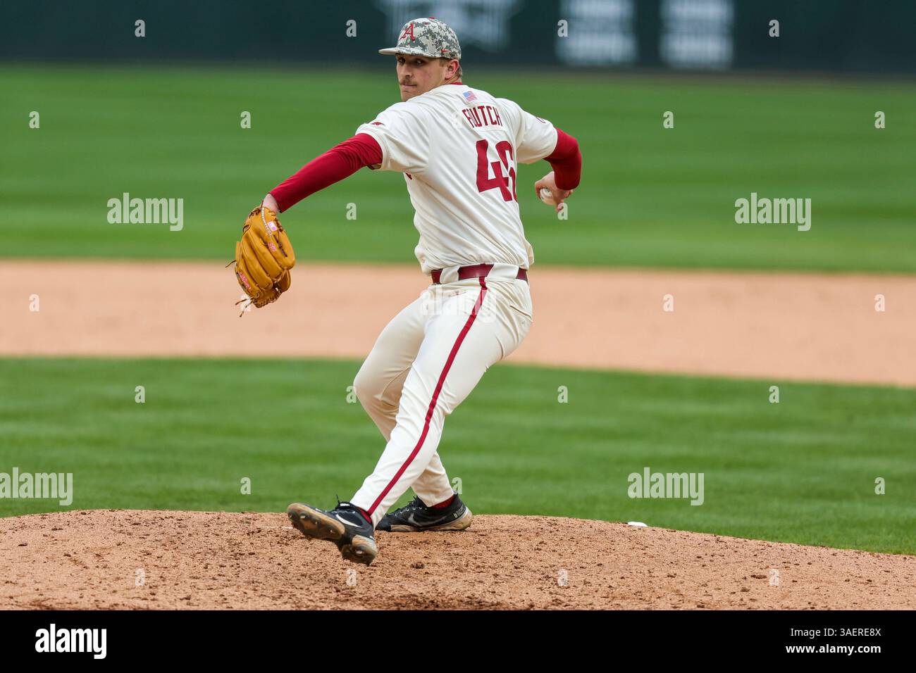 April 6, 2025: Razorback pitcher Christian Foutch (46) in action on the ...
