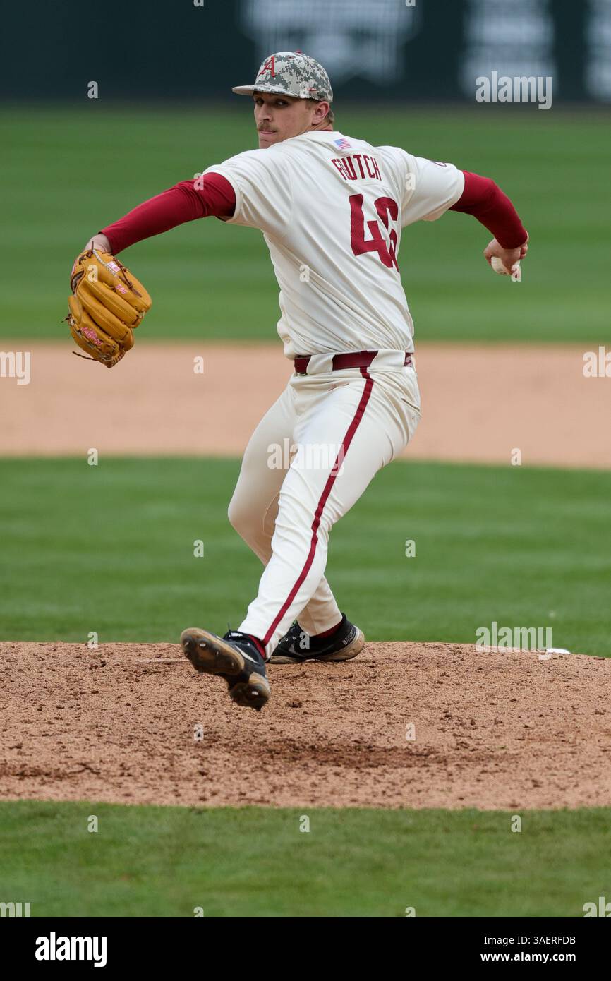 April 6, 2025: Arkansas pitcher Christian Foutch (46) prepares to ...