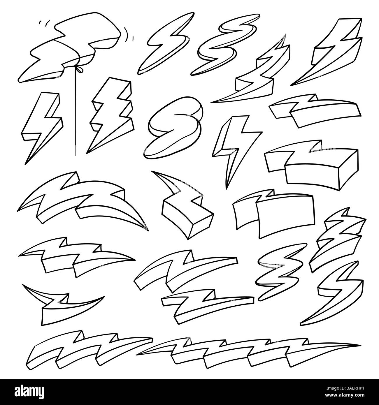 hand drawn thunder doodle set Stock Vector Image & Art - Alamy