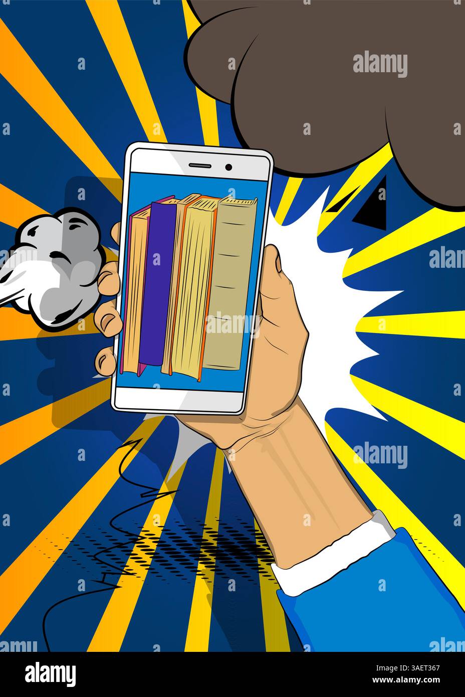 Cartoon Smartphone, comic book Telephone with Book. Retro vector comics ...