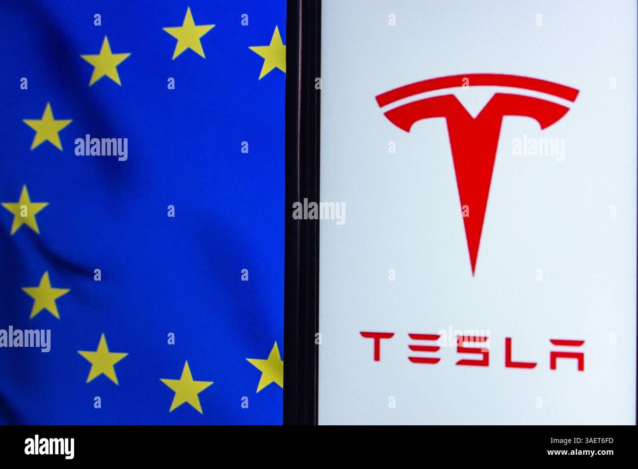 Mexico City, MEXICO - Mar 30 2025 : The Tesla logo is displayed on a ...