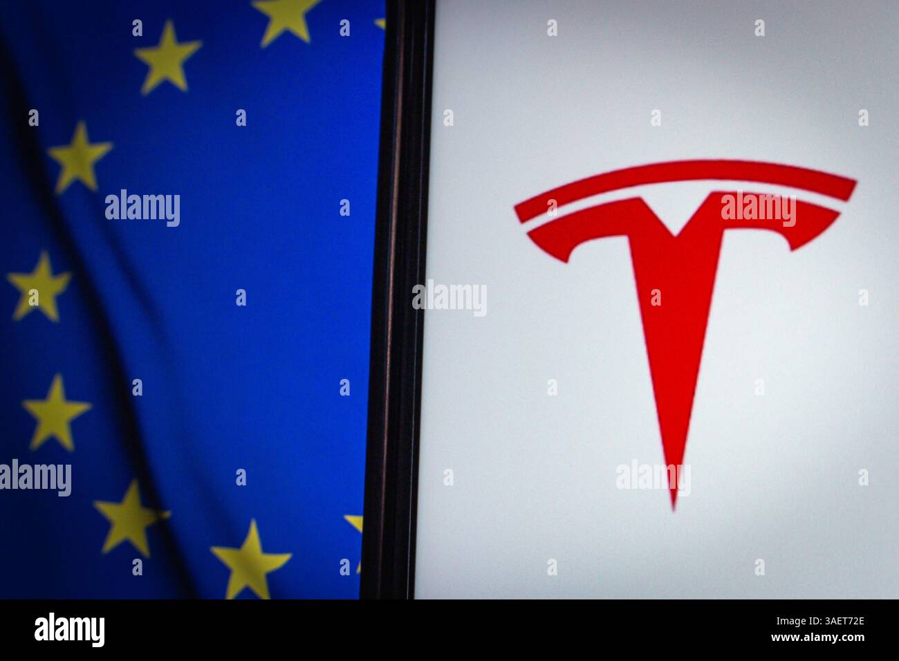 Mexico City, MEXICO - Mar 30 2025 : The Tesla logo is displayed on a ...