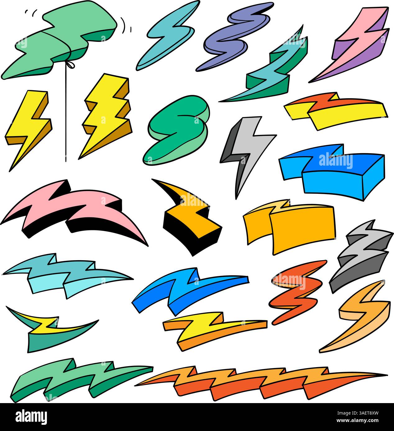 color thunder doodle set Stock Vector Image & Art - Alamy