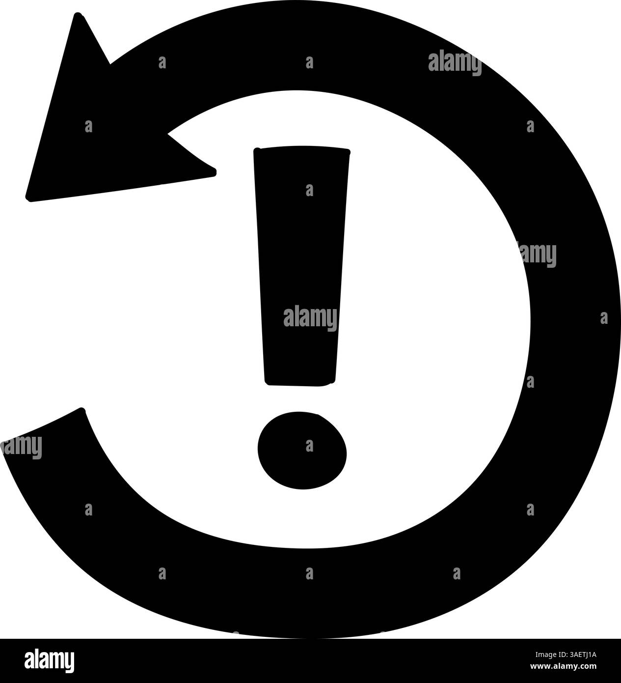 Counterclockwise rotating arrow icon with exclamation mark black hand ...