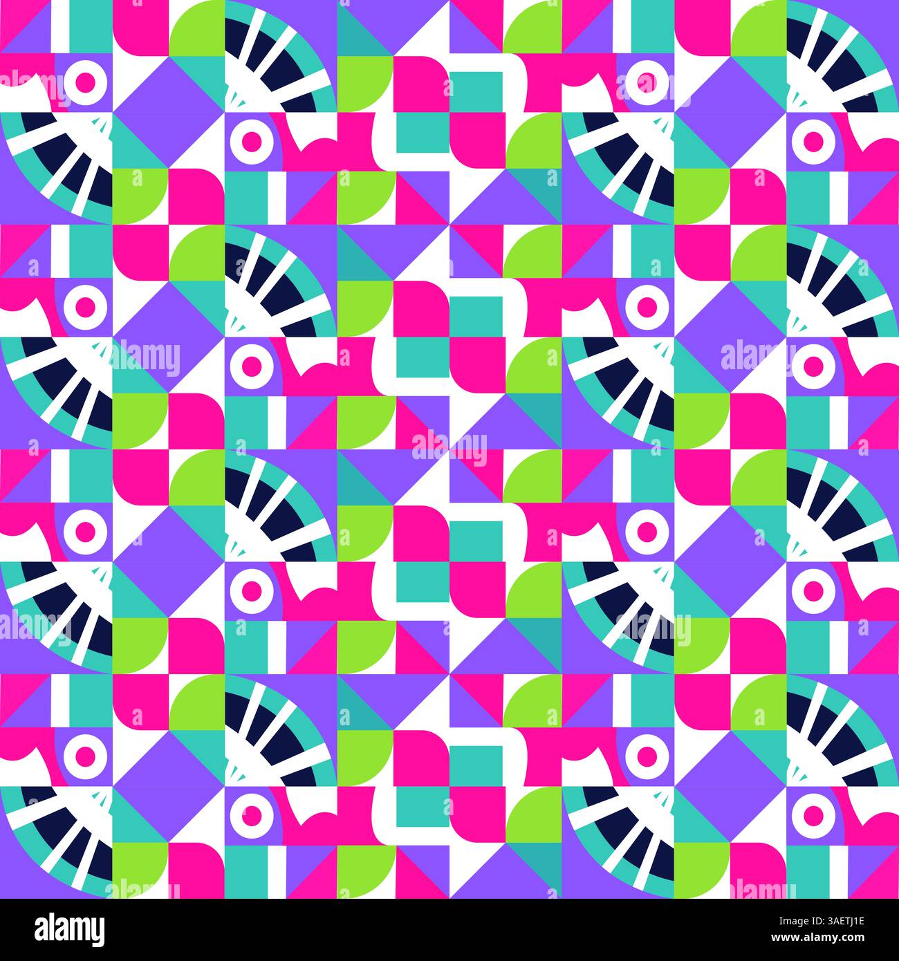 Bright geometric pattern with colorful fans, squares, and triangles on ...