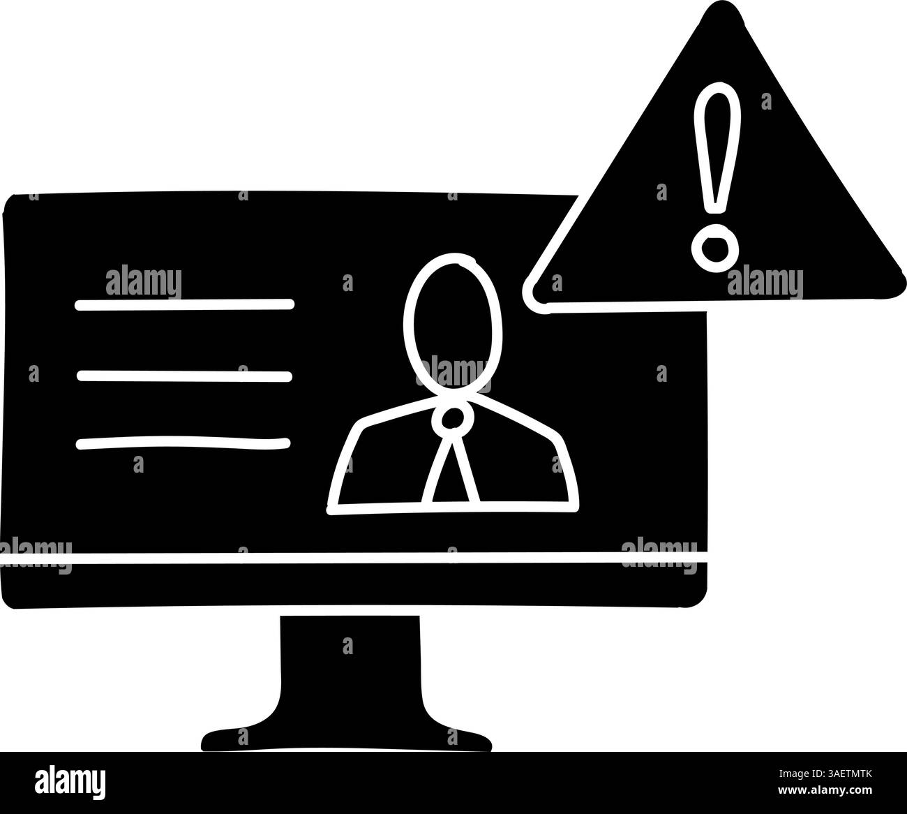 Fake news warning icon computer monitor with sign black hand drawn icon ...