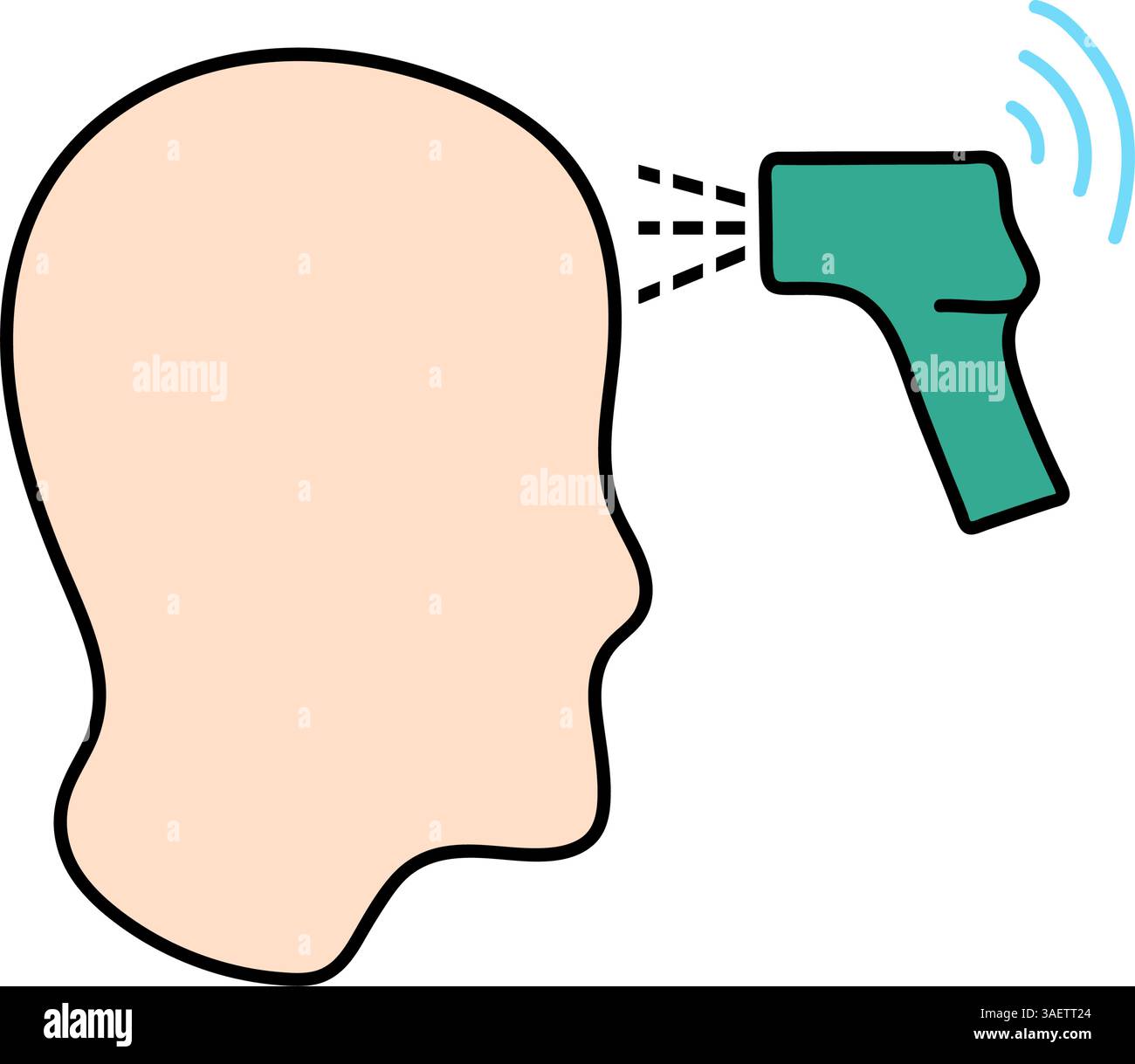 digital thermometer thermo gun body temperature check hand drawn color ...