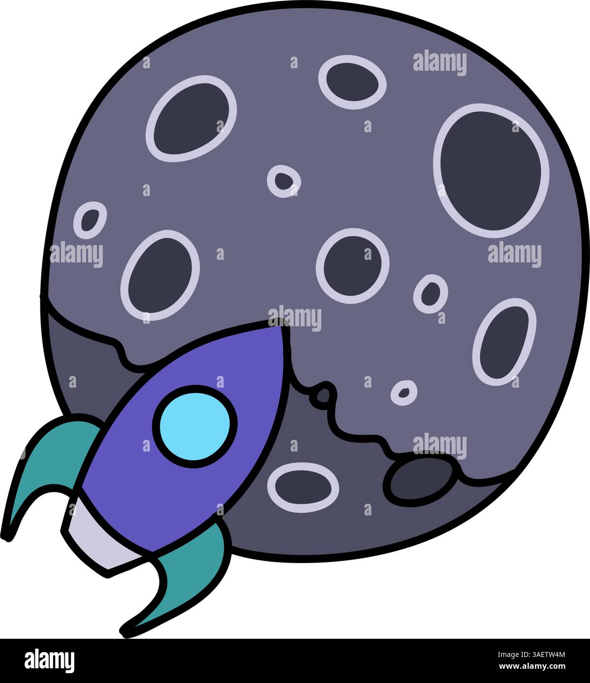 rocket anad planet to the moon concept crypto currency hand drawn color ...