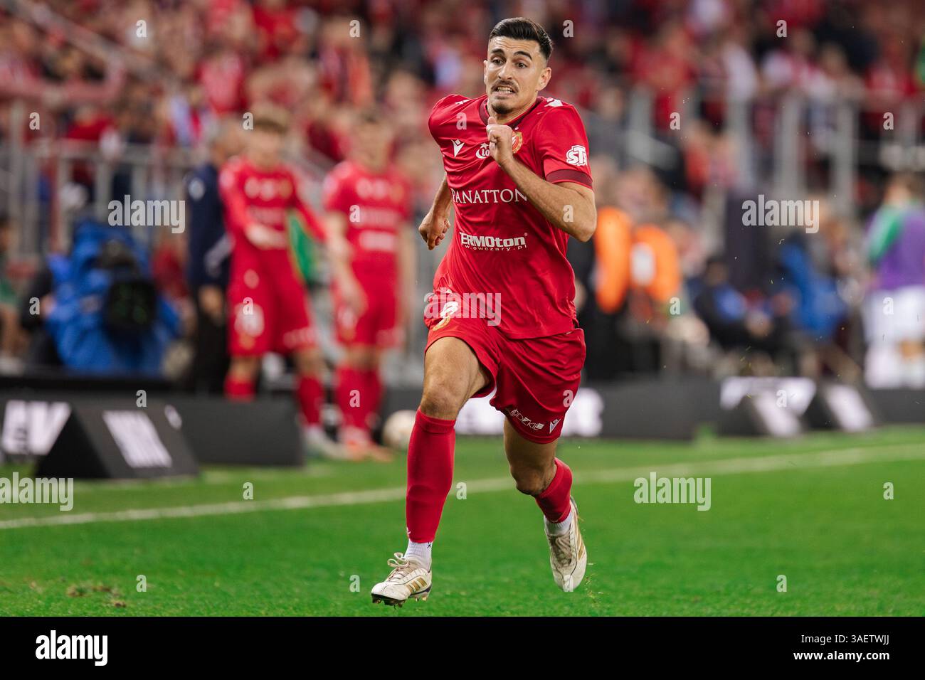 Lodz, Poland. 04th Apr, 2025. Juljan Shehu of Widzew seen in action ...