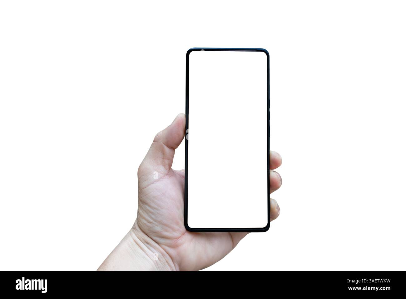 Smartphone hand holding white back. Hand holding back of the smartphone ...