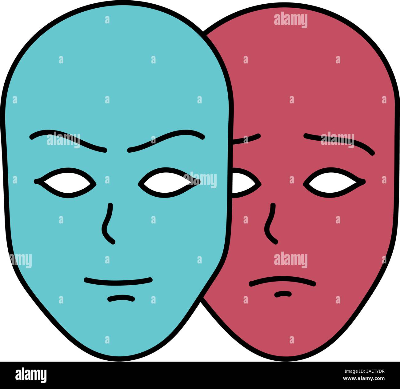 deep fake two face masks with different moods hand drawn color vector ...