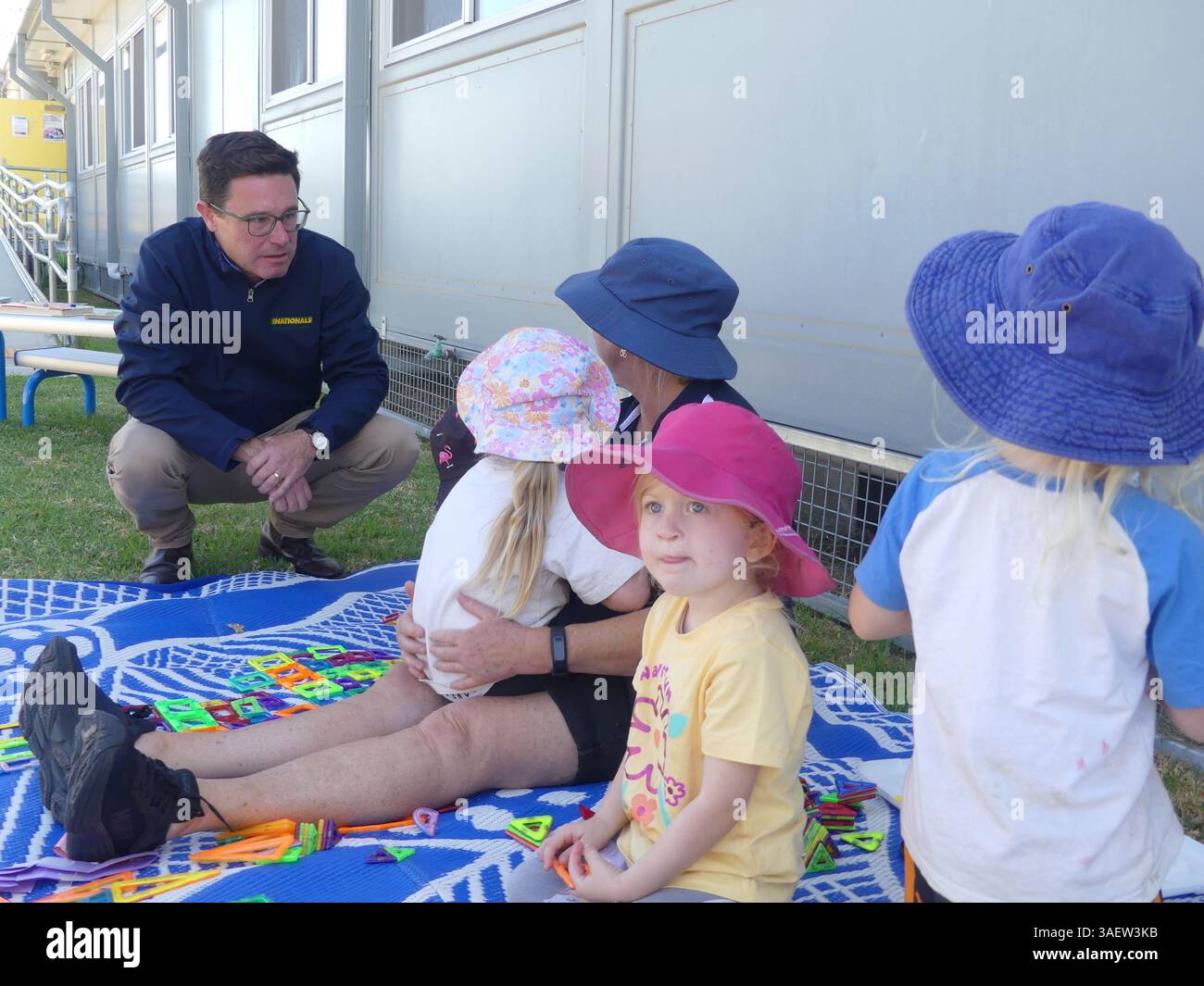 Leader of the National Party David Littleproud interacts with children at the community ...