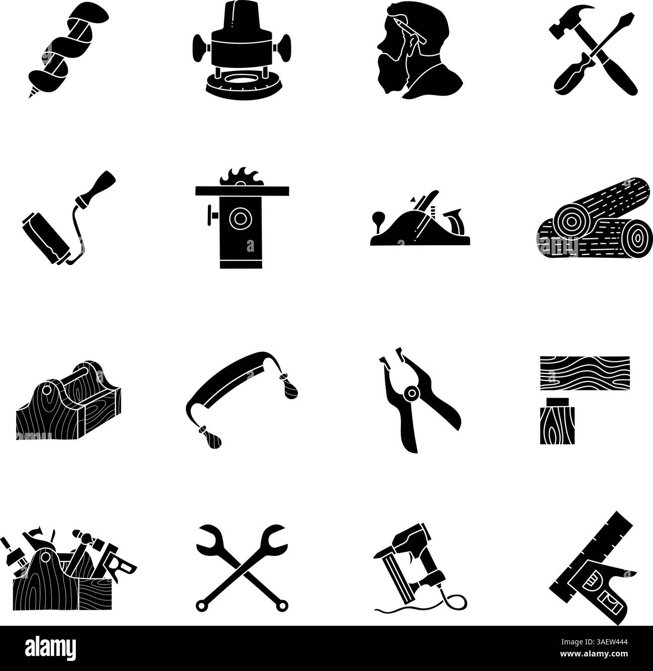 black hand drawn woodworking icon set Stock Vector Image & Art - Alamy