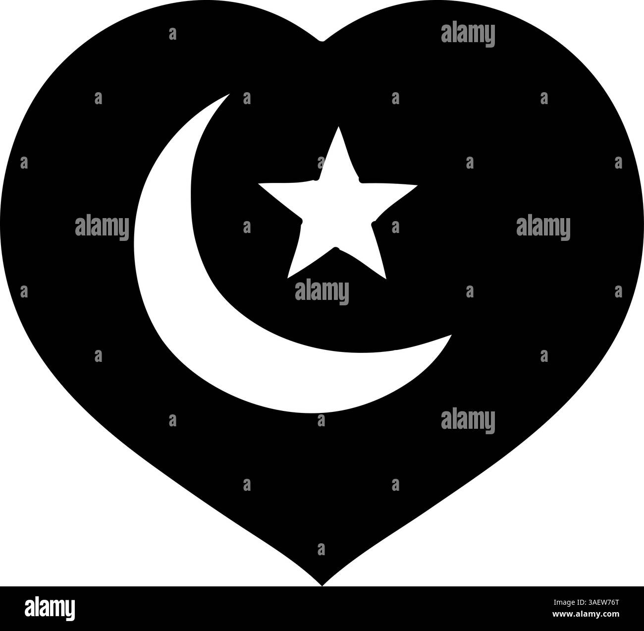 Crescent star inside heart shape black hand drawn icon Stock Vector ...