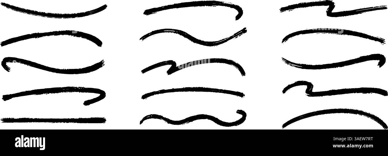 Curved and wavy sketch brush stroke collection. Squiggle paint line set ...