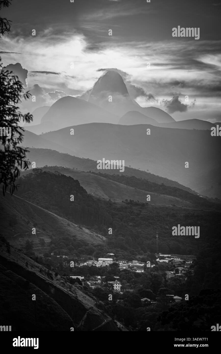 Valley Framed by Mountains in Black and White - Itaipava, Brazil Stock ...