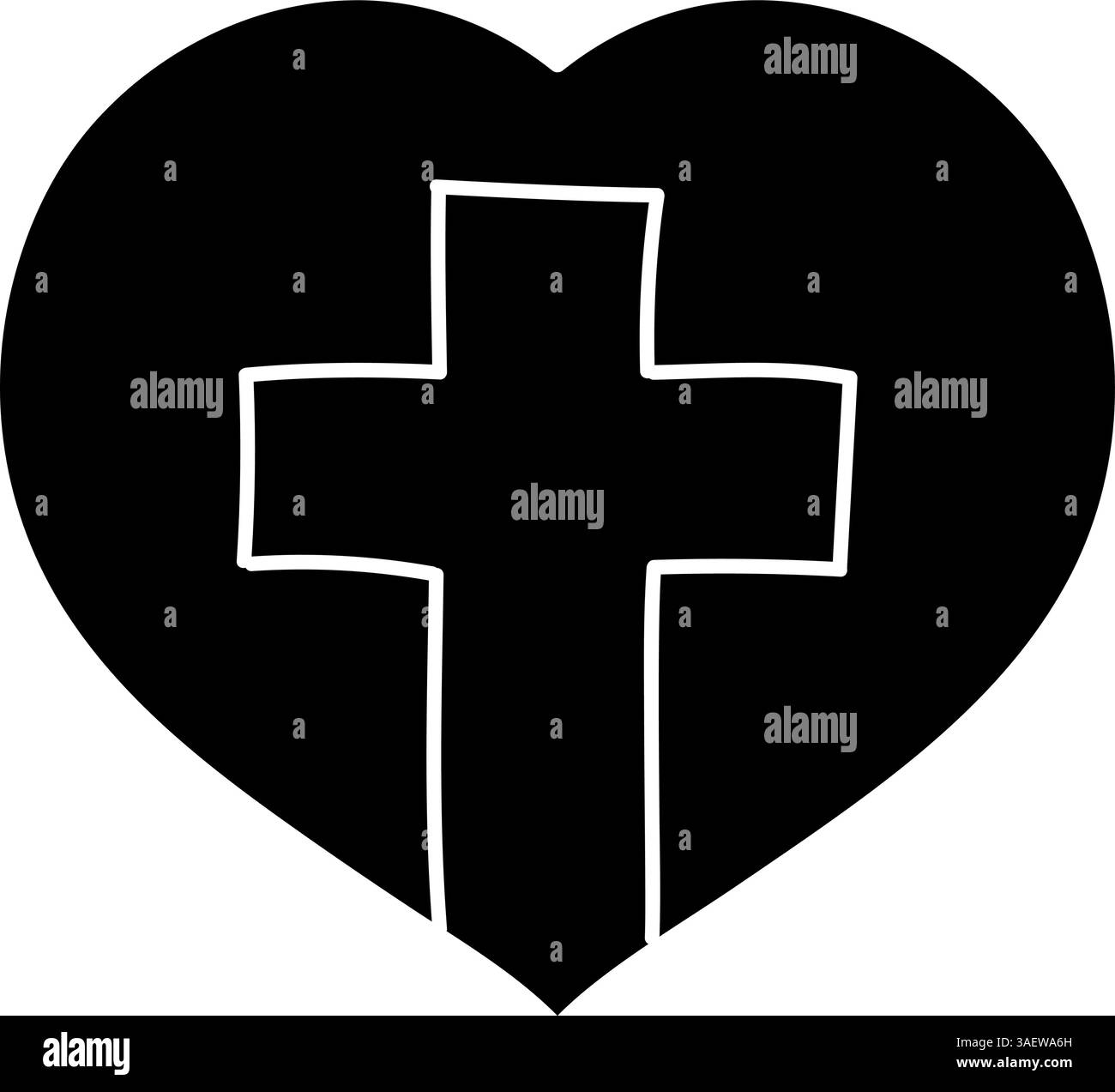Christian cross inside heart shape black hand drawn icon Stock Vector ...