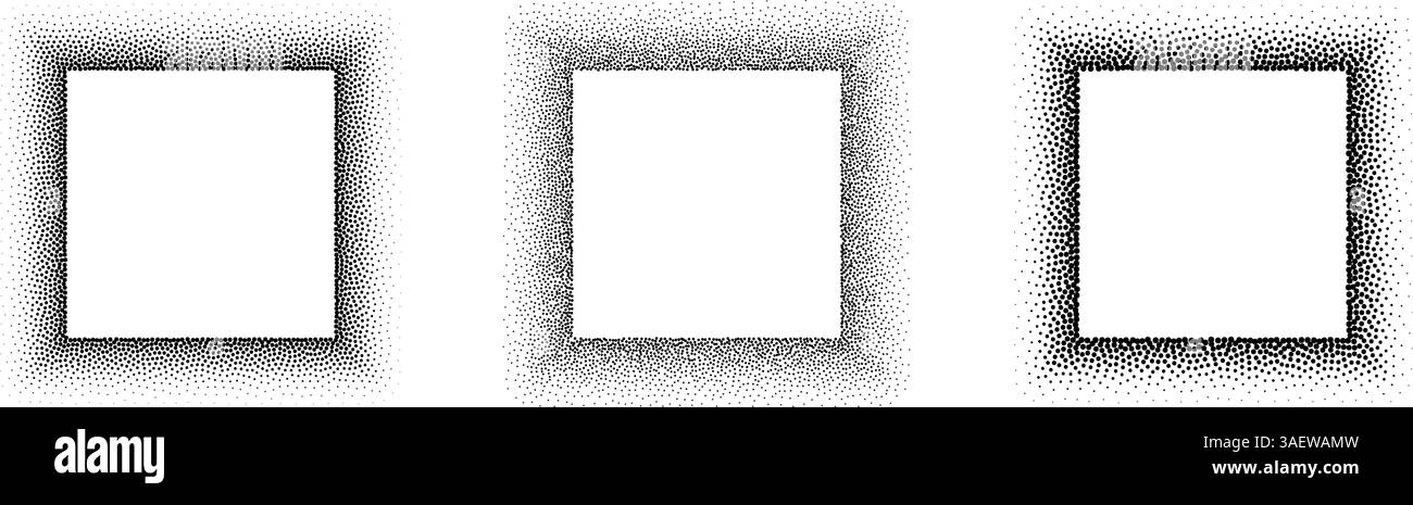 Black stippled square frame set. Dotted gradient border collection. Square picture holders for ...
