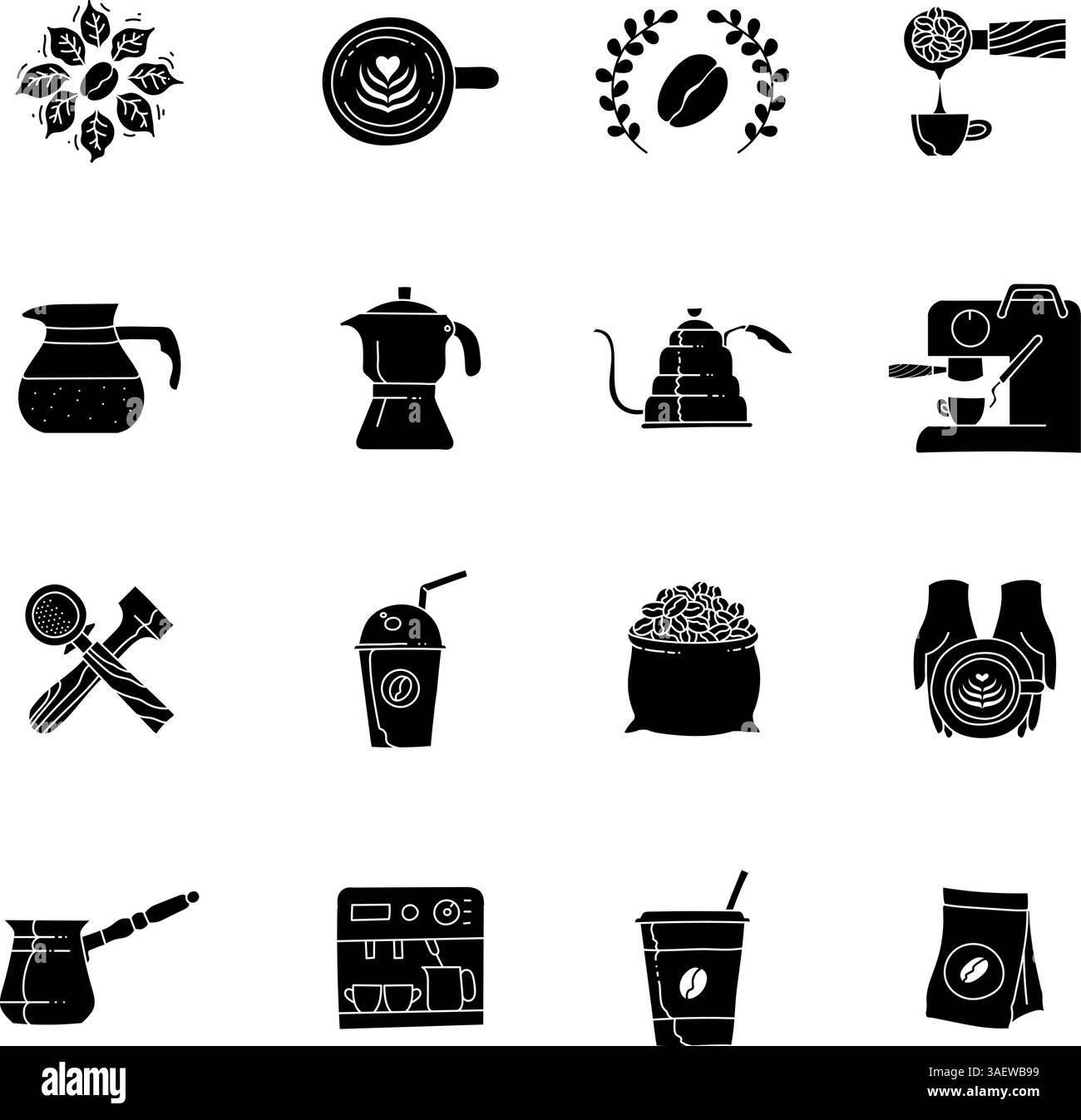 black hand drawn coffee icon set Stock Vector Image & Art - Alamy