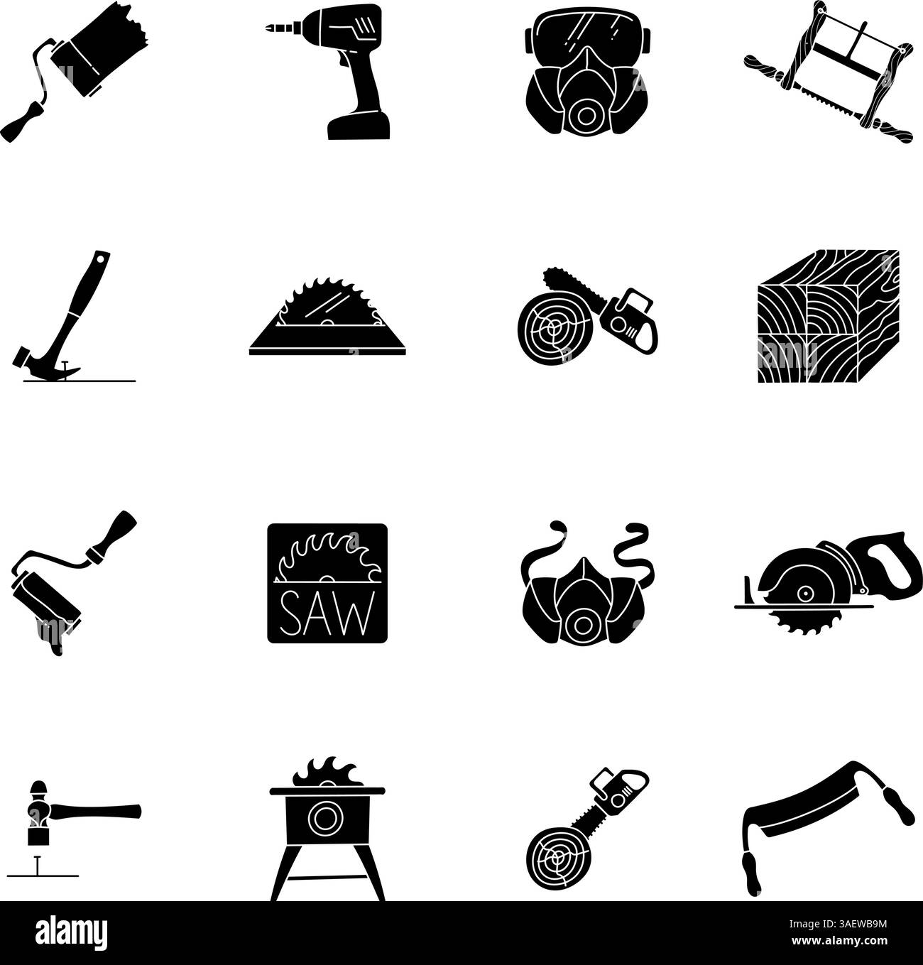 black hand drawn woodworking icon set Stock Vector Image & Art - Alamy