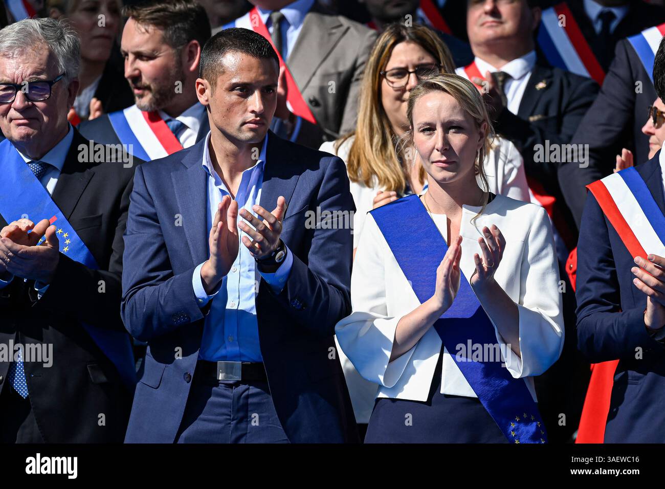 Marion Marechal and Aleksandar Nikolic during a rally in support of ...