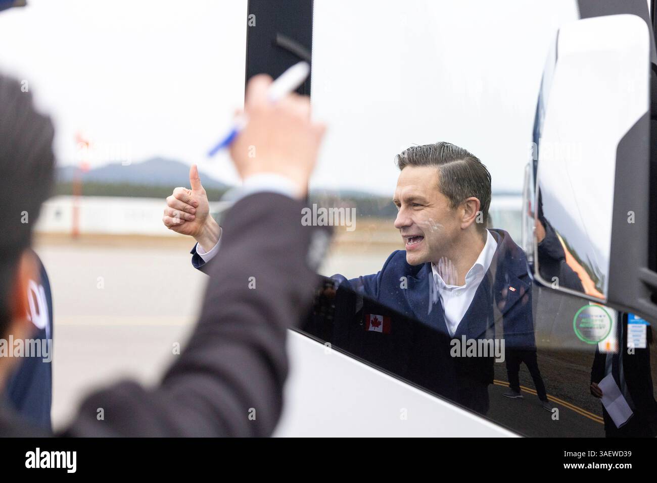 Conservative Leader Pierre Poilievre arrives in Terrace, British Columbia, during a campaign ...