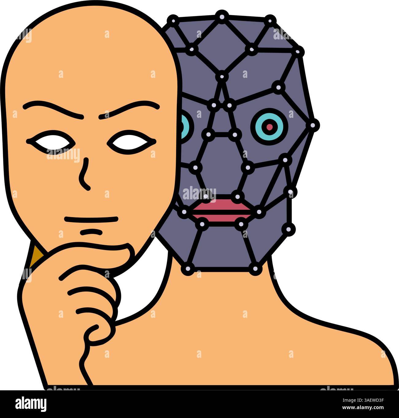 deep fake concept robot wearing human face mask hand drawn color vector ...