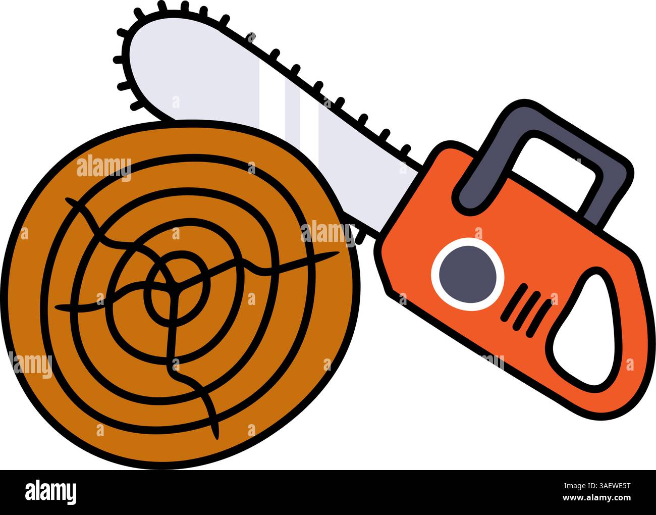 chain saw cutting wood log hand drawn color vector illustration Stock ...