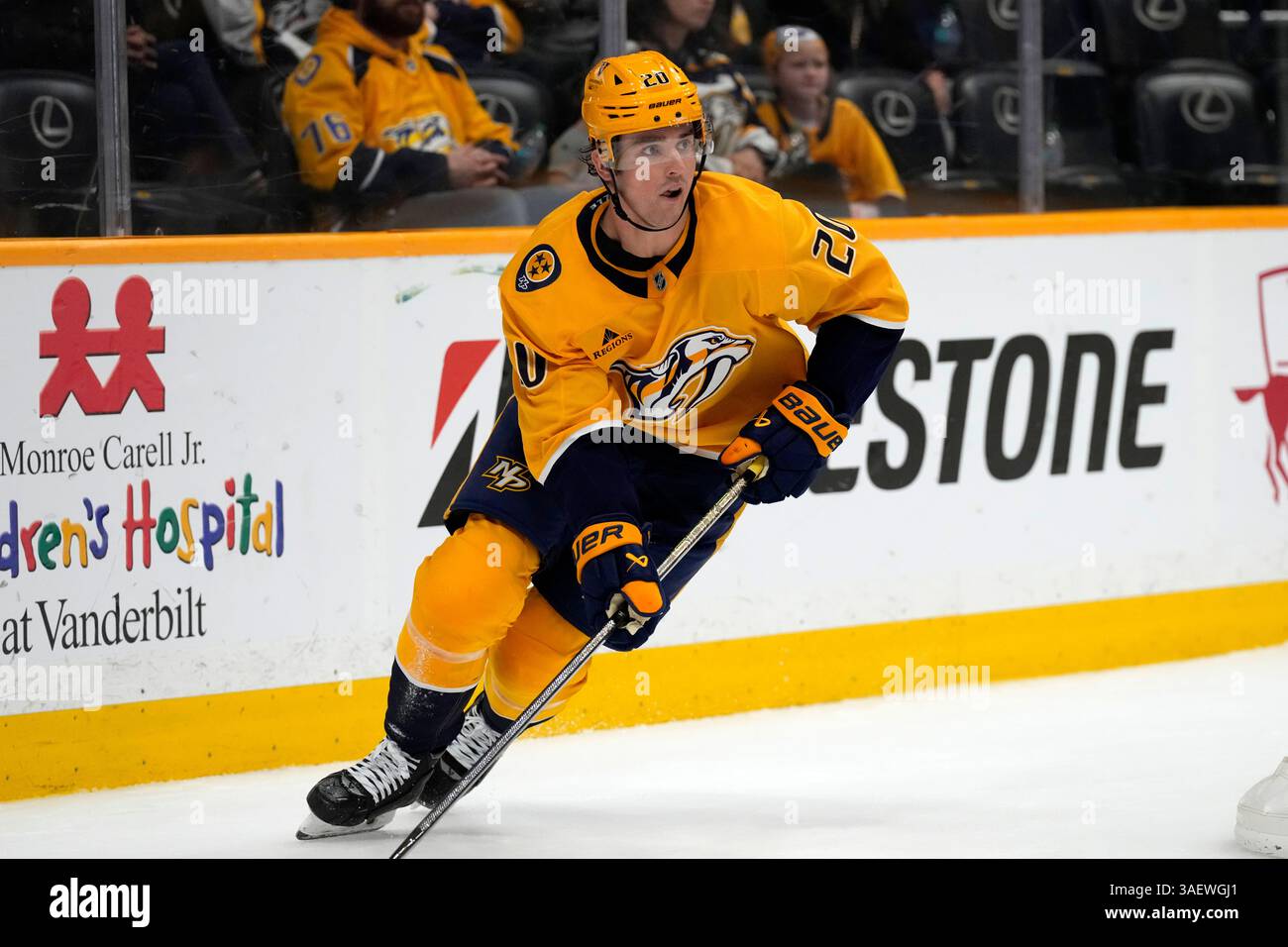Nashville Predators defenseman Justin Barron (20) plays against the ...
