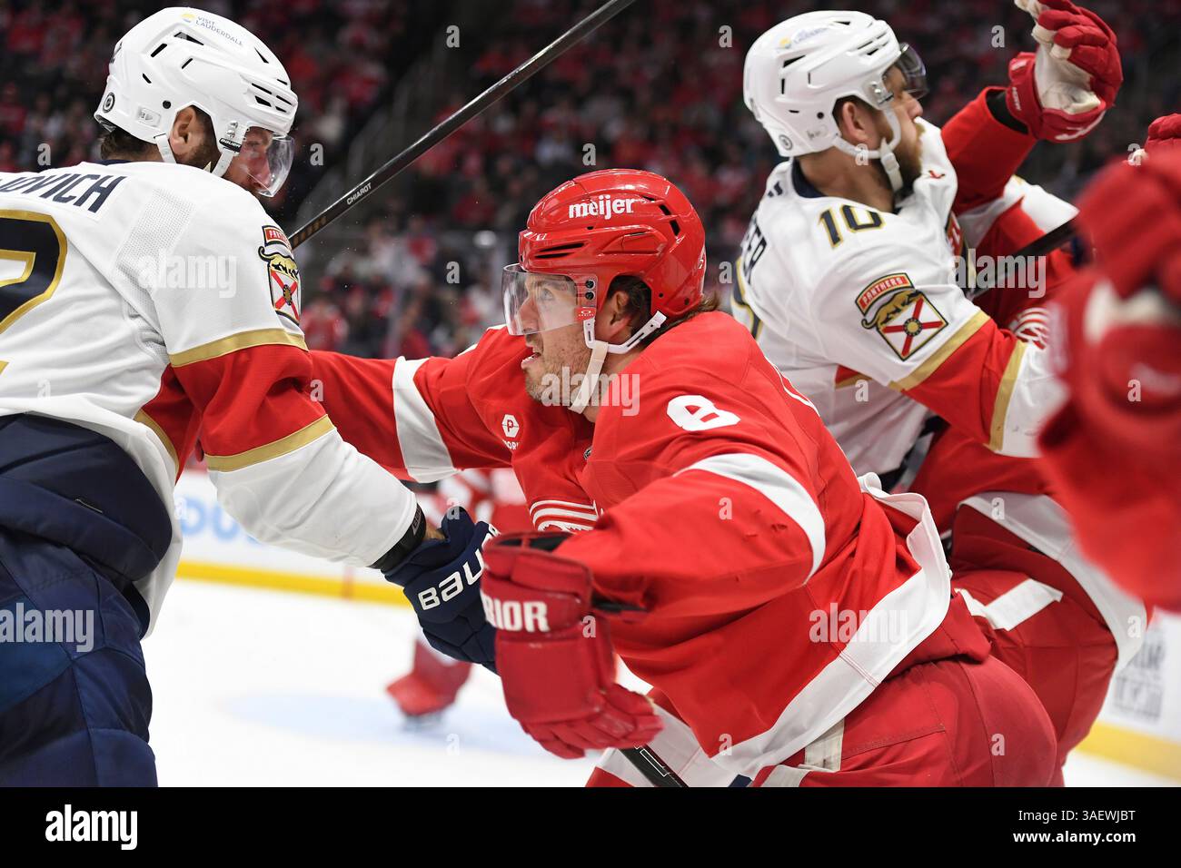 Detroit Red Wings defenseman Ben Chiarot (8) fights with Florida ...