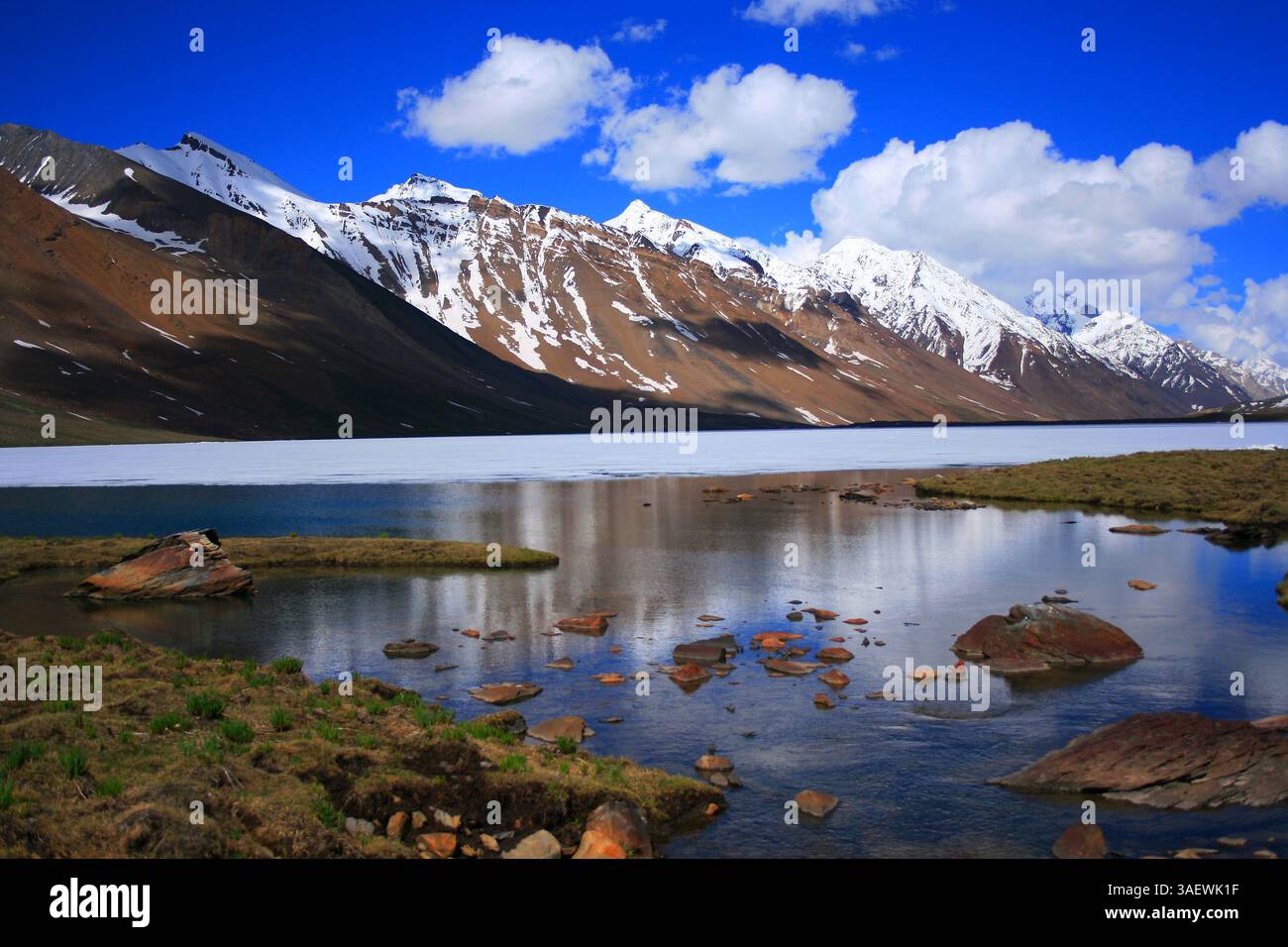 A majestic view of half frozen Karomber Lake Stock Photo - Alamy