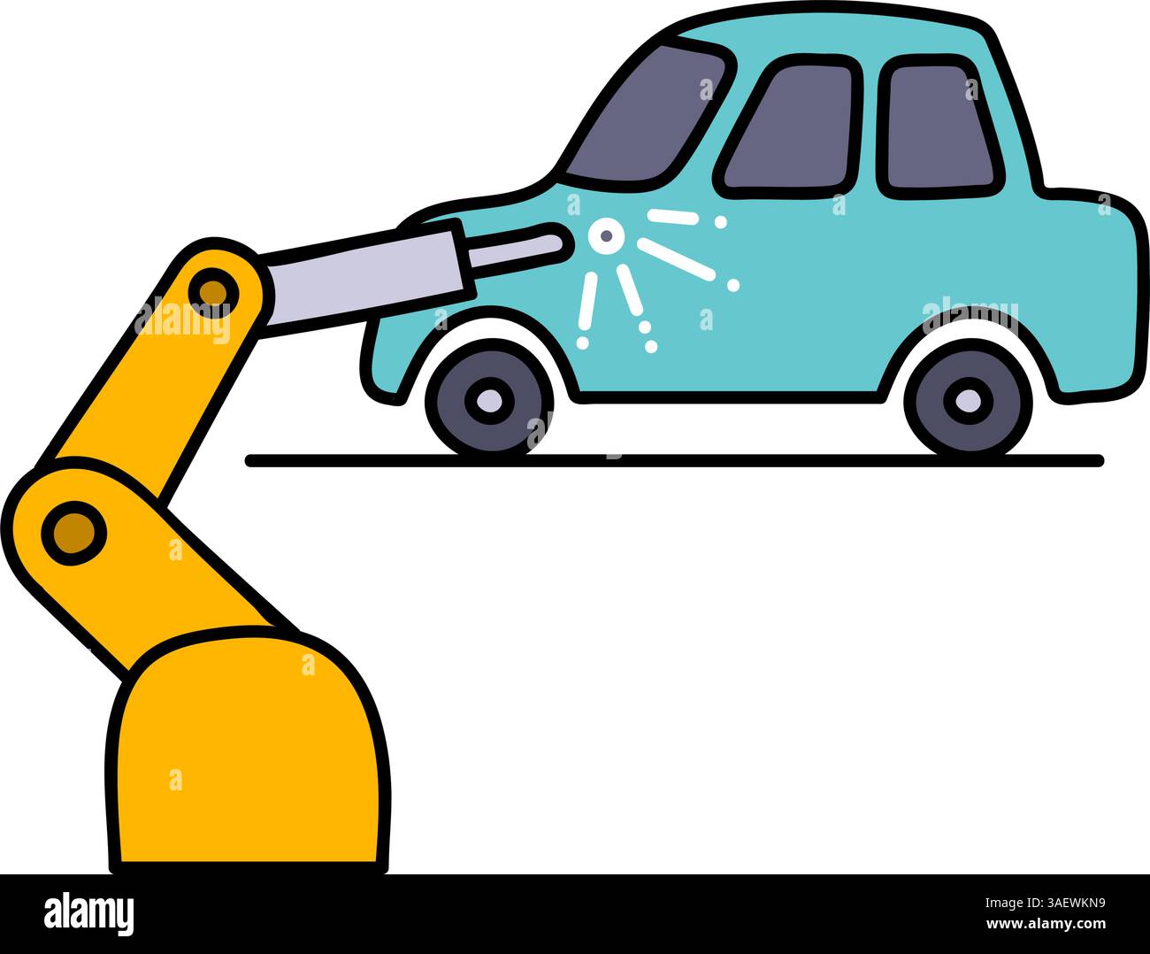 robotic car manufacturing hand drawn color vector illustration Stock ...