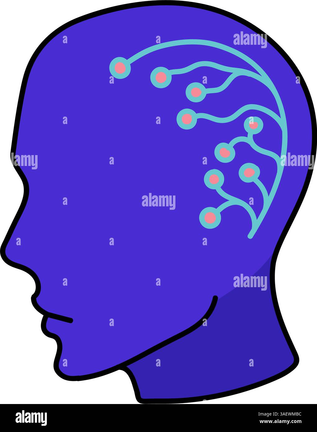 artificial intelligence human head hand drawn color vector illustration ...