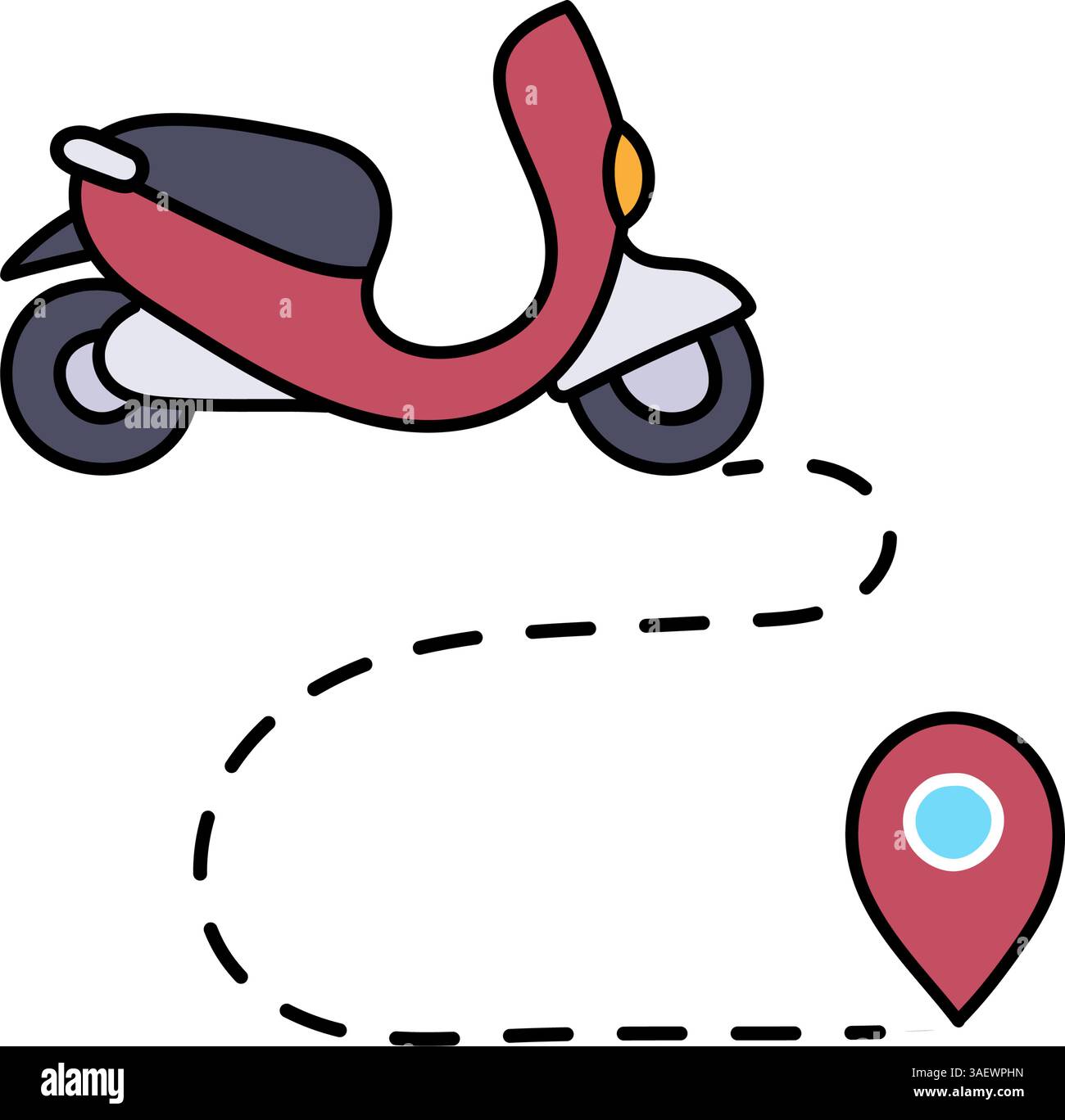 map scooter route hand drawn color vector illustration Stock Vector ...