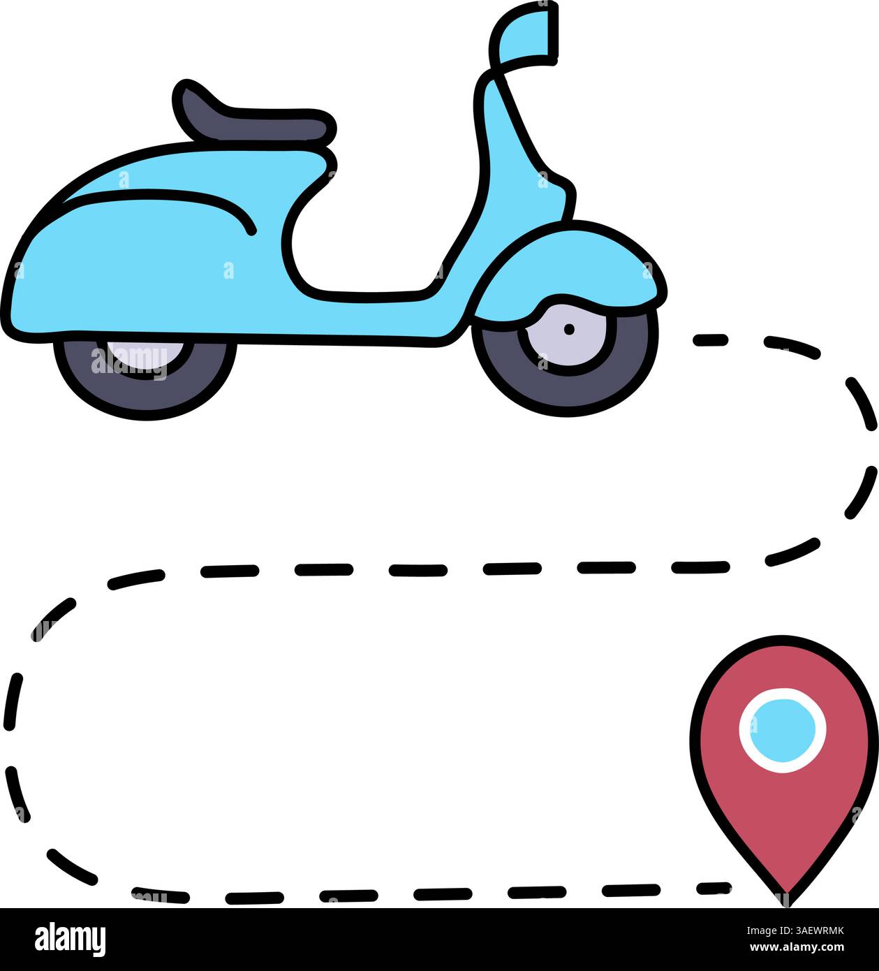 map scooter route hand drawn color vector illustration Stock Vector ...
