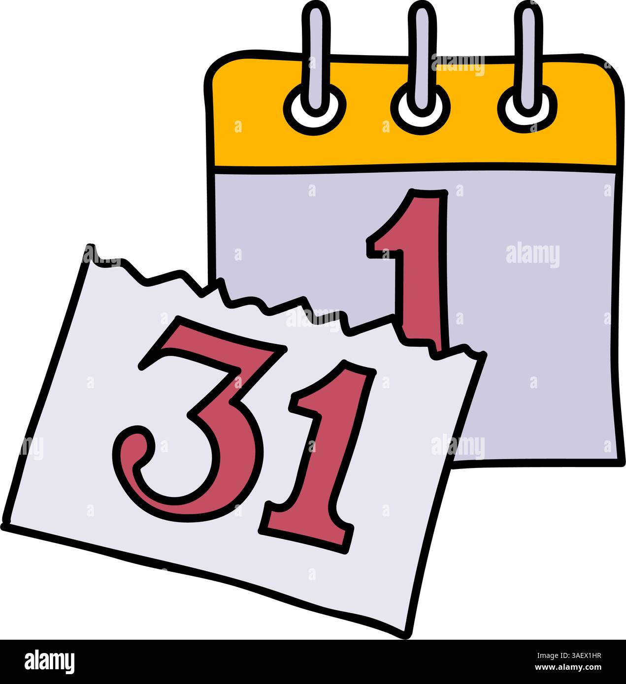 new year calendar hand drawn color vector illustration Stock Vector ...