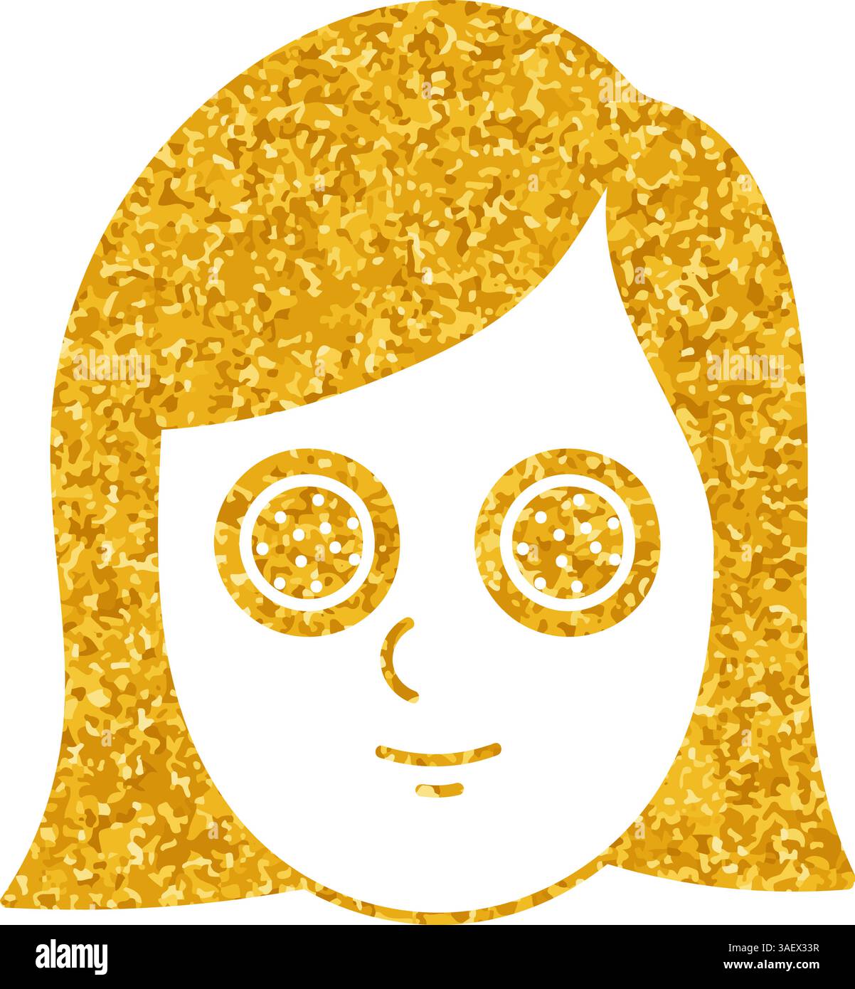 Woman face with cucumber eye mask drawing in gold color style Stock ...