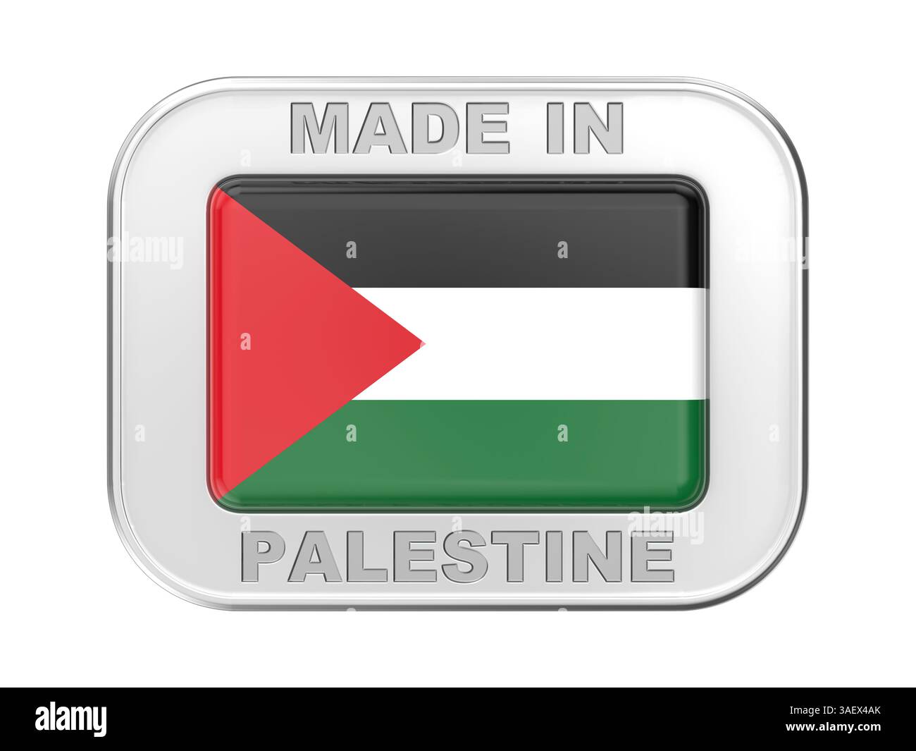 Made in Palestine, silver badge with the flag of Palestine Stock Photo ...