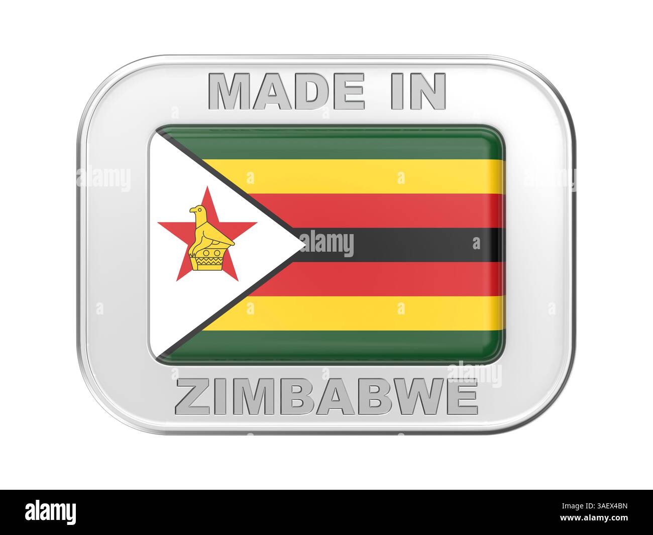 Made in Zimbabwe, silver badge with the national flag of Zimbabwe Stock ...