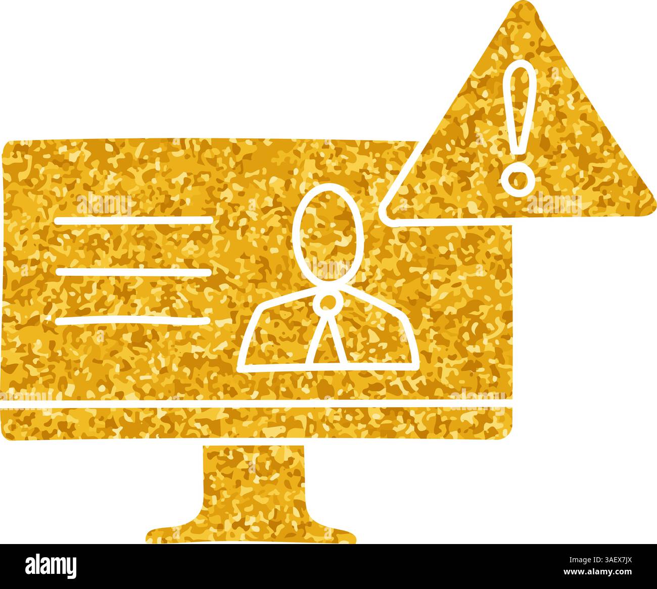 Fake news warning icon computer monitor with sign drawing in gold color ...