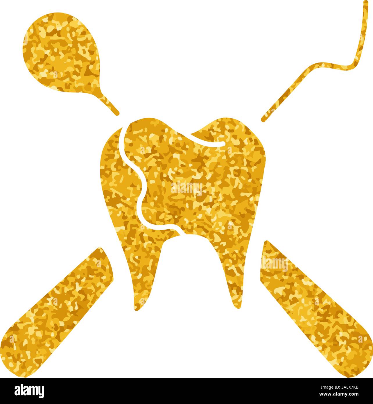 Dentist tooth and tools drawing in gold color style Stock Vector Image ...