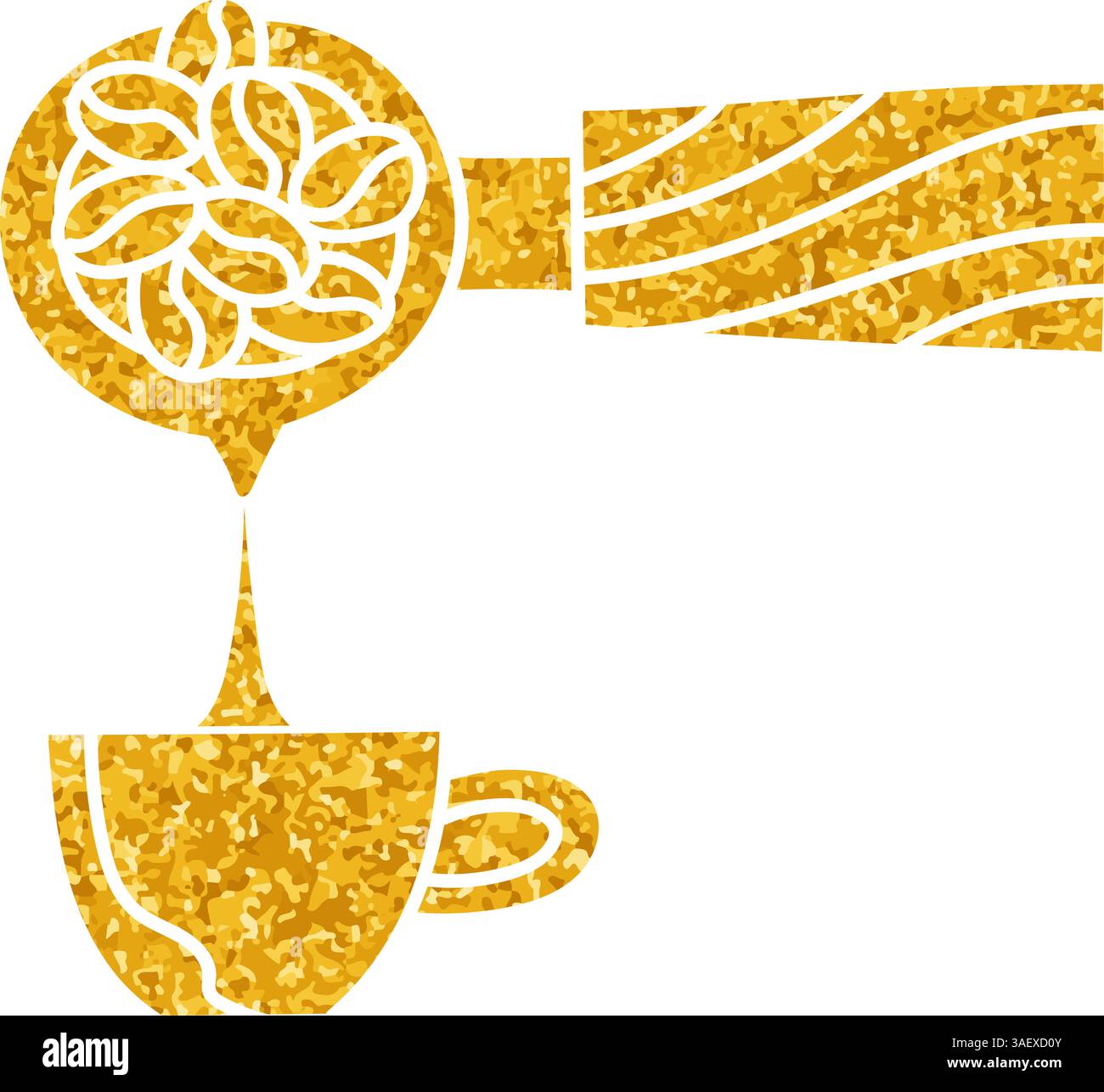 Coffee machine portafilter pouring liquid into cup drawing in gold ...